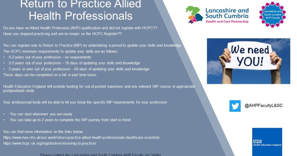 Return to Practice Allied Health Professionals - NHS Careers NW