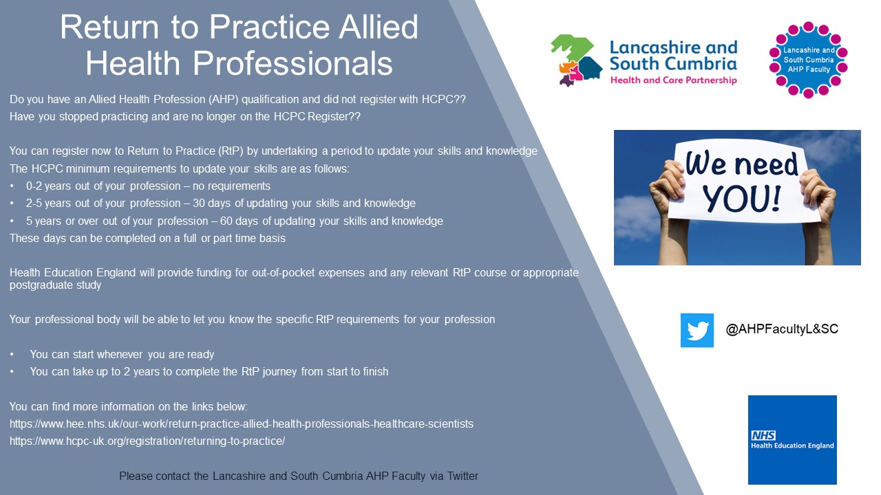 Return to Practice Allied Health Professionals - NHS Careers NW